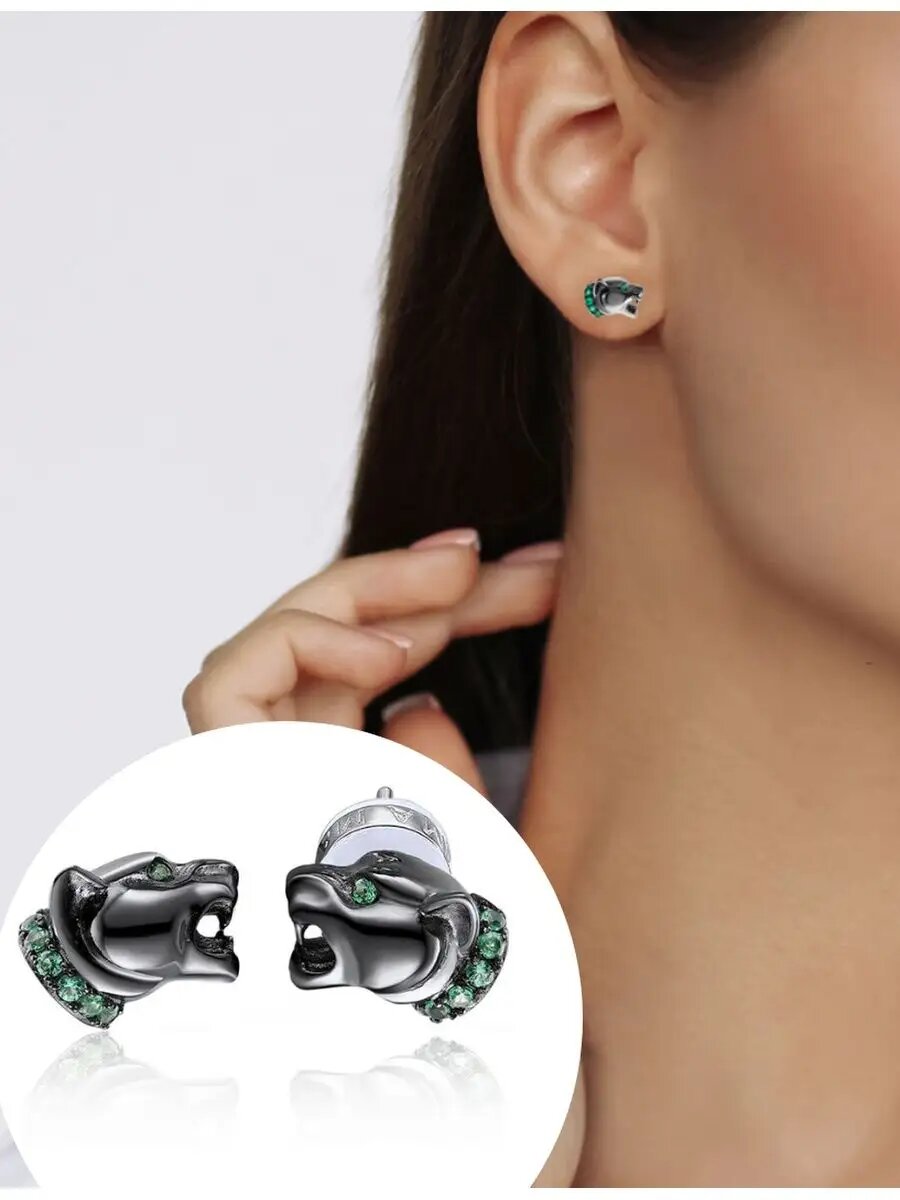 Серьги пусеты, серебро, 925 проба, изумруд синтетический