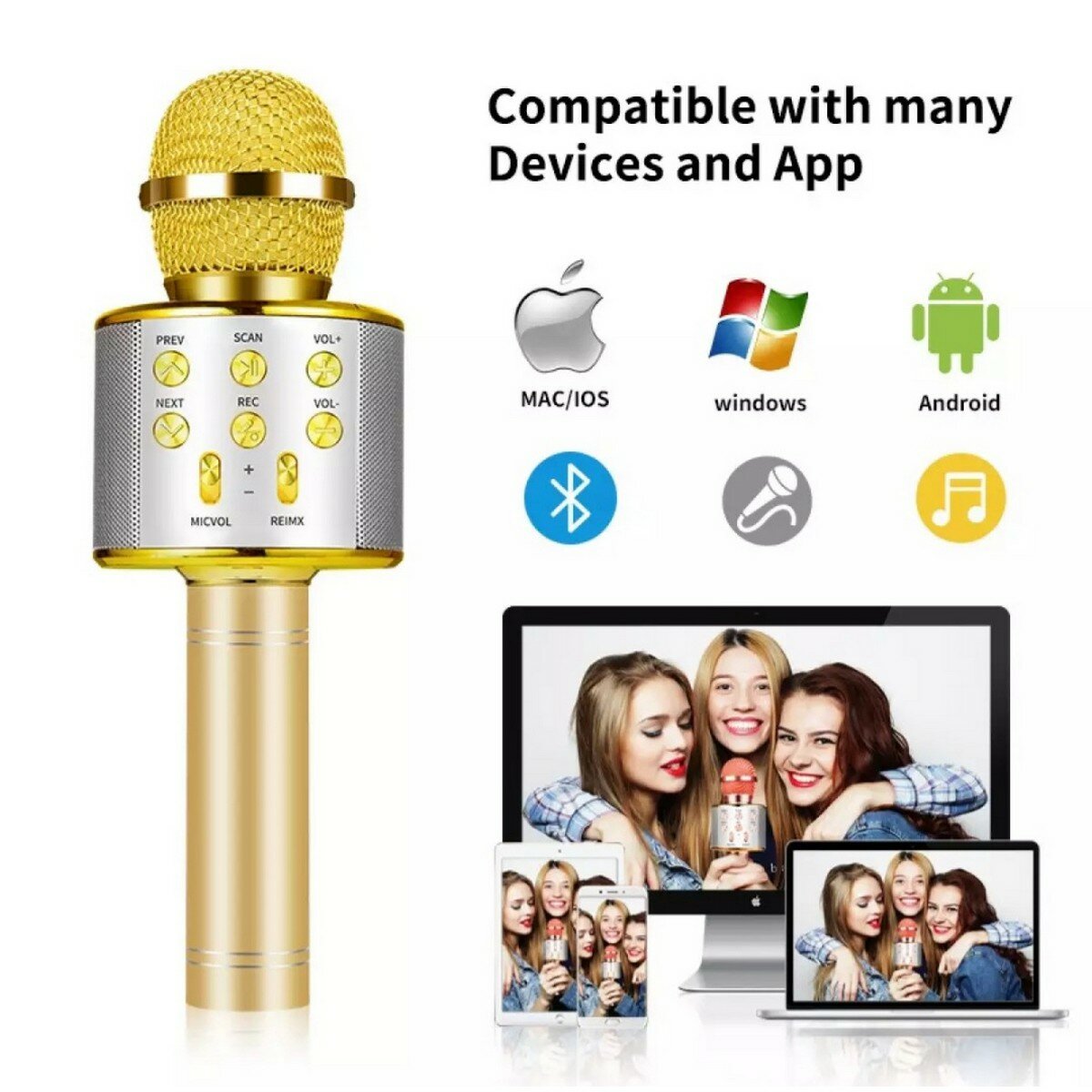 Беспроводной караоке-микрофон, 3-в-1, портативный ручной Bluetooth-микрофон и динамик