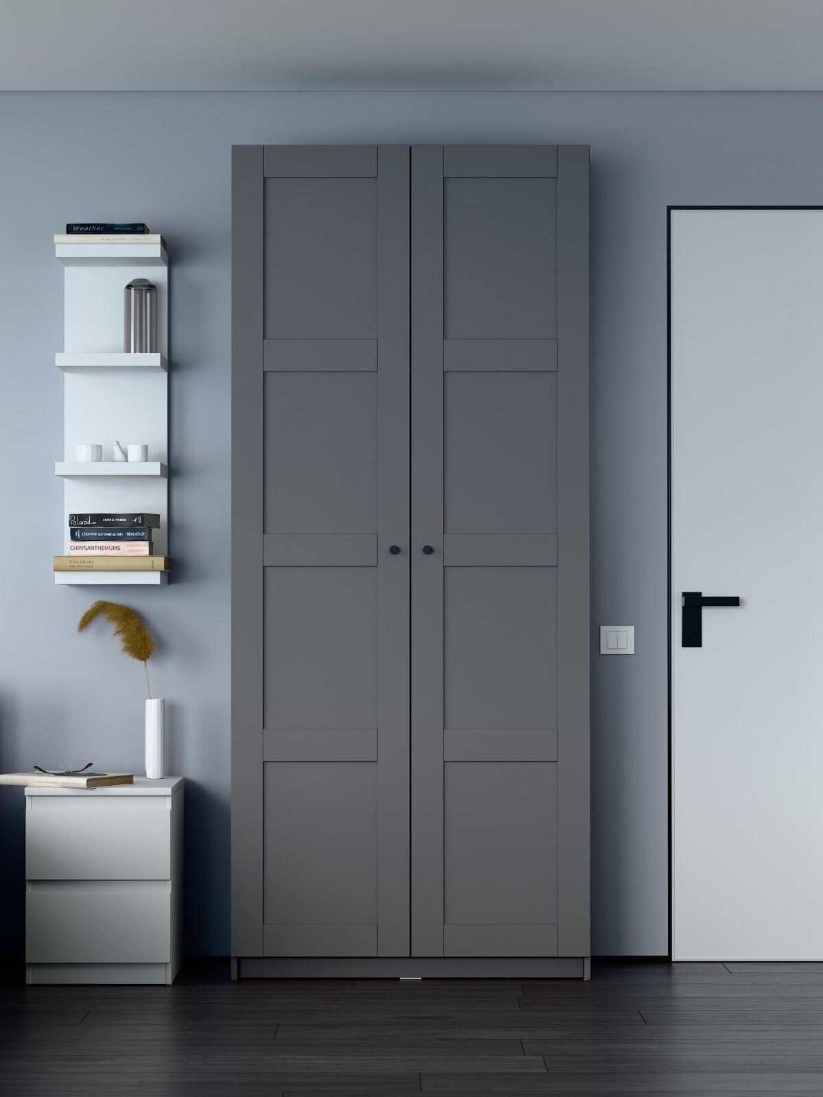 Шкаф распашной для одежды макс, 100х38х233, серый, 4 заполнения