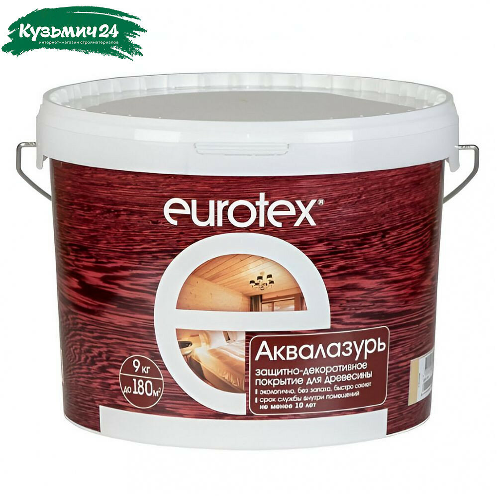 Защитно-декоративное покрытие Eurotex Аквалазурь для древесины, полуглянцевый блеск, Сосна, 9 кг
