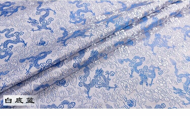 Парча вискоза/нейлон с рисунком дракона 100 см white and blue