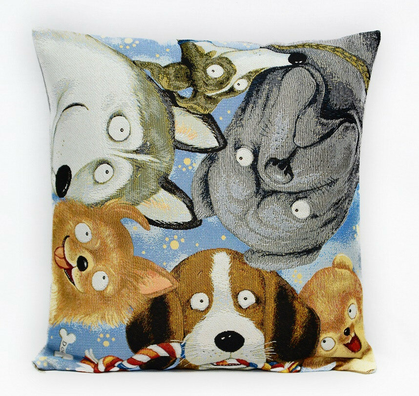 Подушка Декоративная Гобеленовая 45х45 "Собаки коллаж-2" Для Интерьера