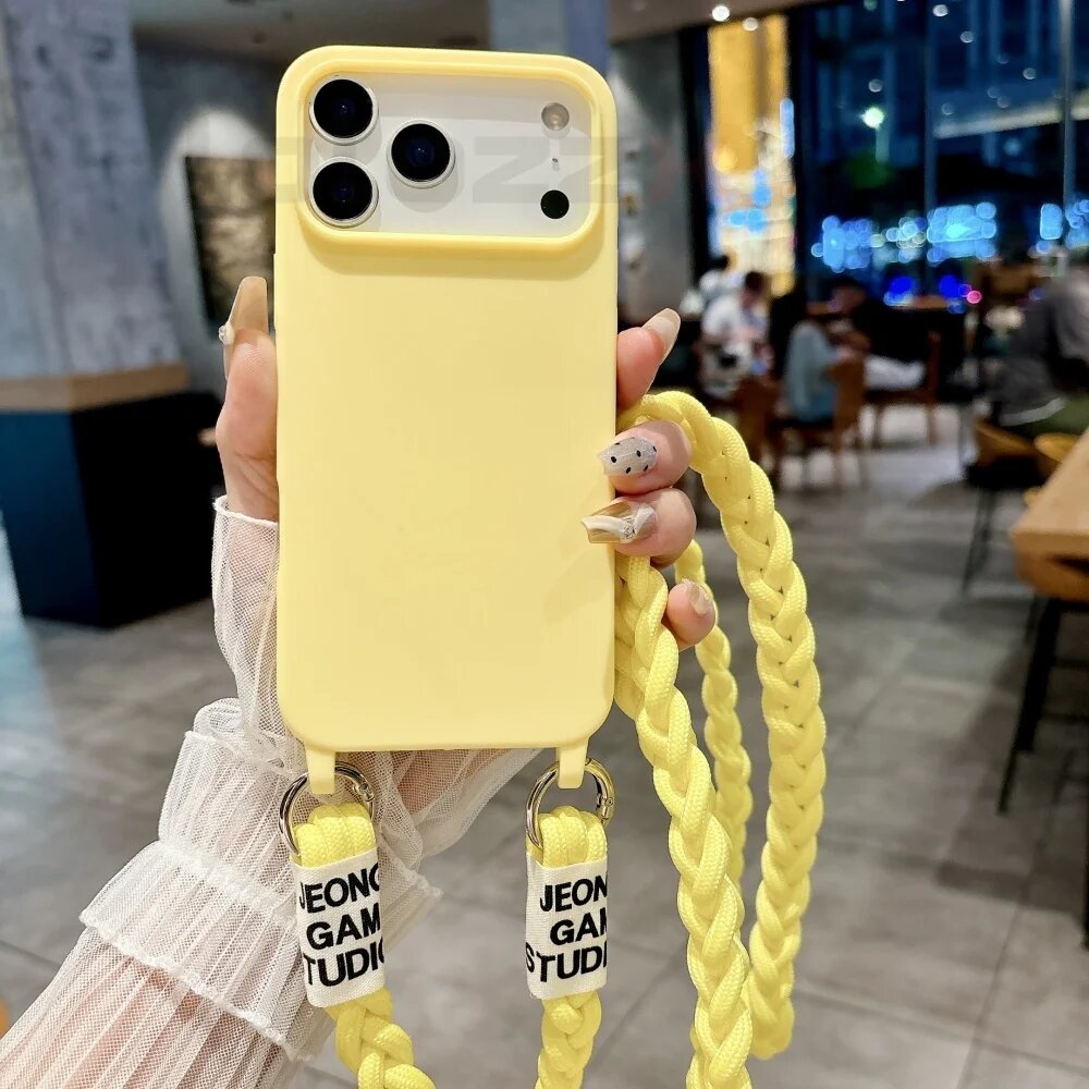 Желтый чехол для iPhone 14 Pro с плечевым ремешком