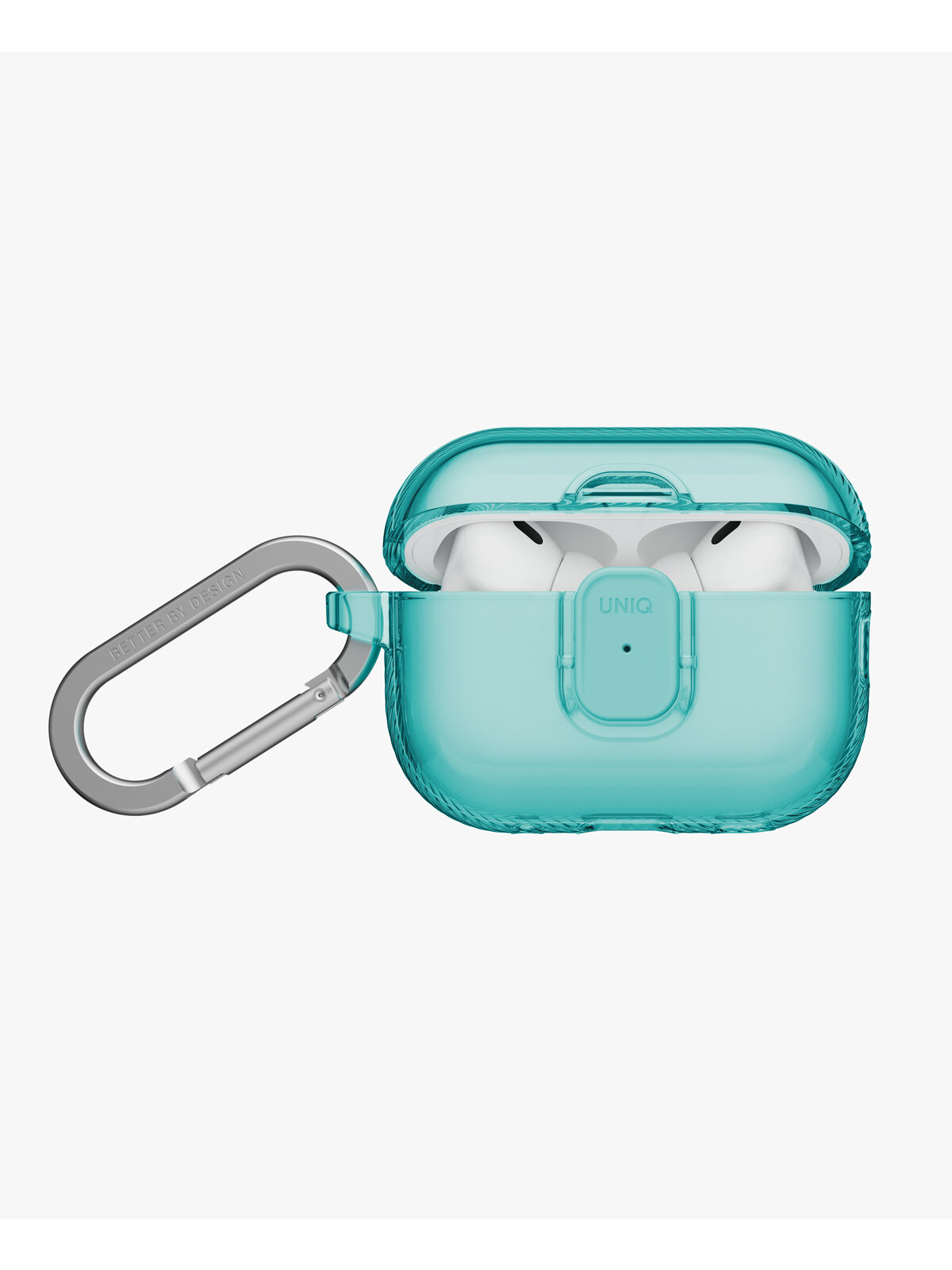 Чехол Uniq для Airpods Pro 3, Glase PRO с замком-защелкой, с карабином, бирюзовый