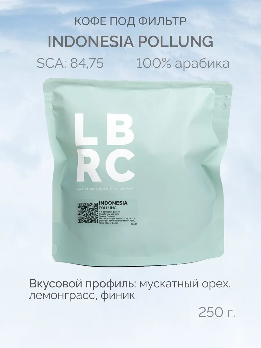 Кофе в зернах под фильтр, арабика 250г, Indonesia Pollung