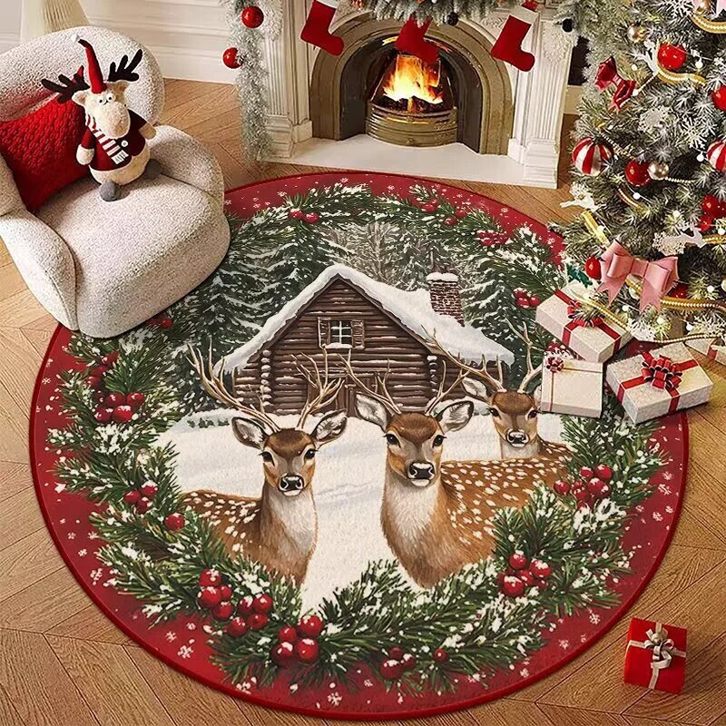 Круглый ковер с принтом оленей, 100% полиэстер