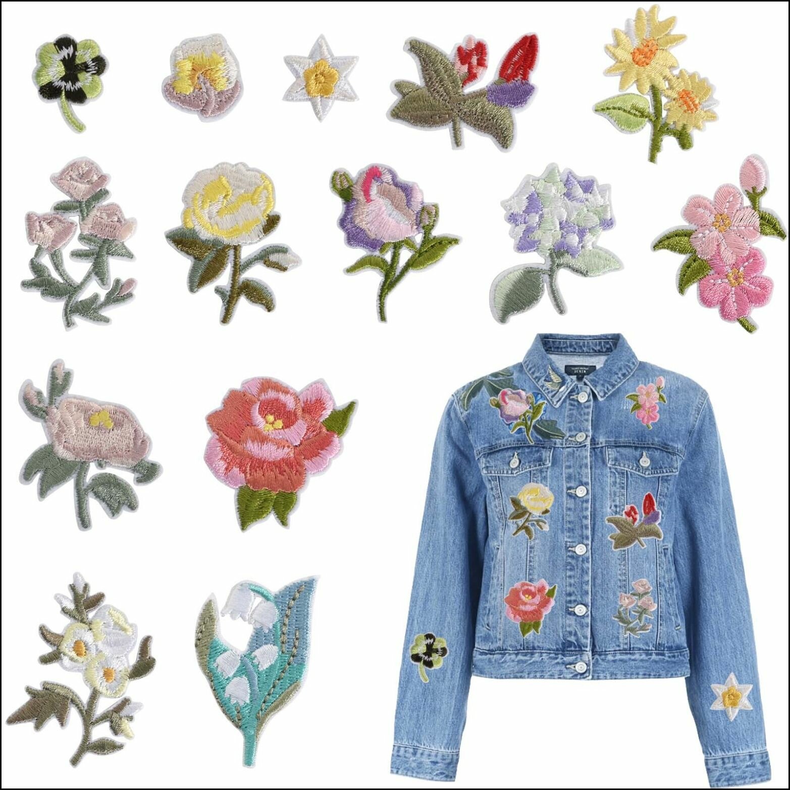 -На цветке, набор из 14 вышитых нашивок для утюга, различных узоров, одежды своими руками