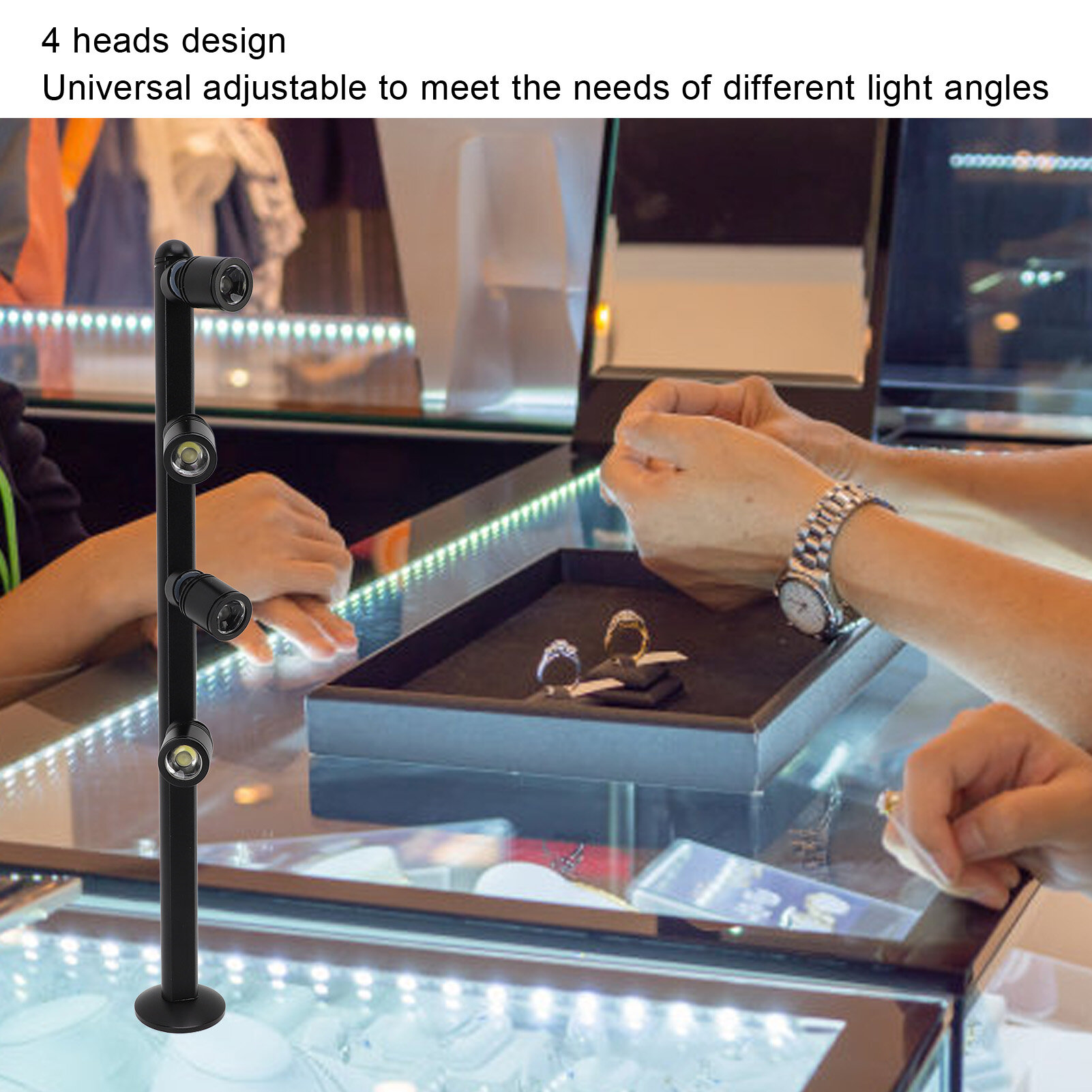 Светодиодный прожектор для шкафа, алюминиевый, 4 головки, регулируемый, для ухода за глазами, витрина для ювелирных изделий, акцентное освещение для внутреннего использования