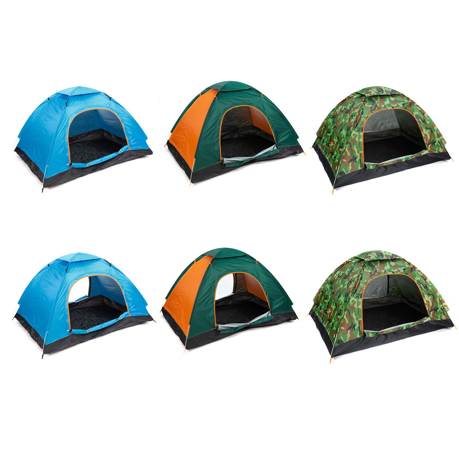 Палатка для 2 человек Pop Up складная с сумкой для ношения Army Green/Blue/Orange 1-Door/2-Door размер 200*145*105cm или 200*150*115cm из полиэстера с каркасом из стекловолокна вес 1100g