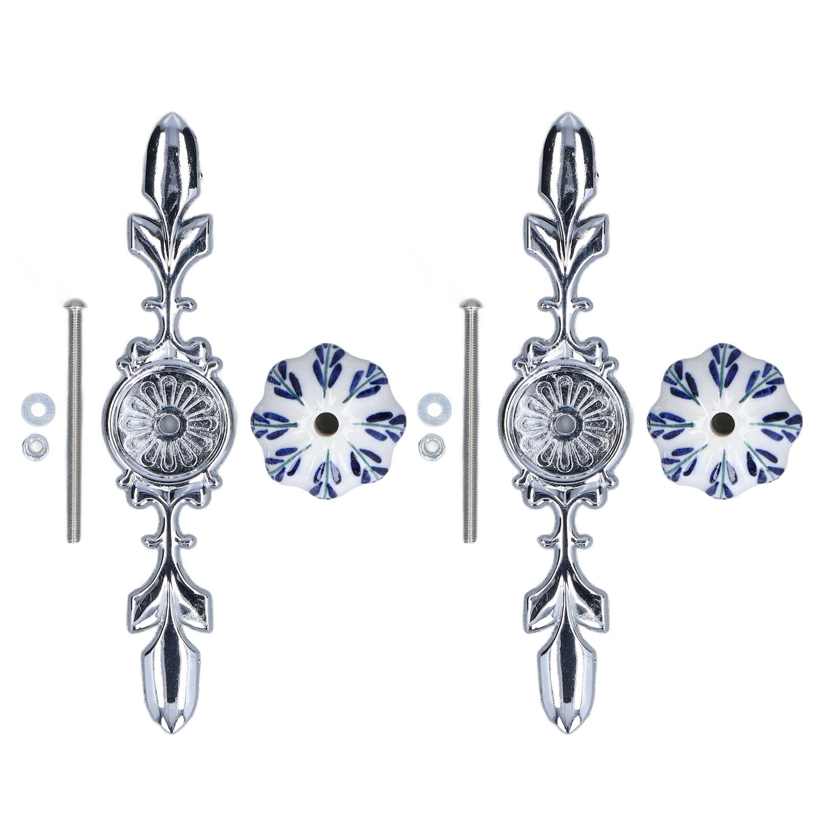 Набор из 2 керамических ручек для шкафа, современный простой стиль, расписанный вручную, керамические ручки для шкафа, 1061D Pachira Macrocarpa, синий и белый фарфор