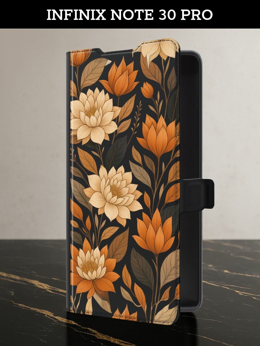 Чехол-книжка на Infinix Note 30 Pro (Инфиникс Нот 30 Про) с картой с цветочками