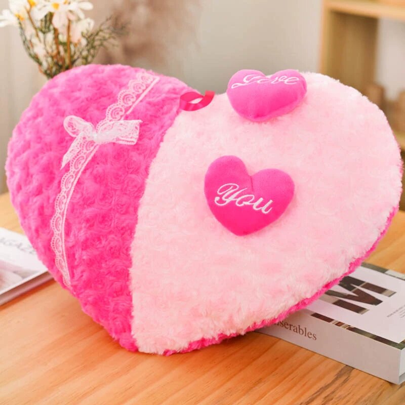Плюшевая подушка в форме сердца с цветами и сердечками, пара милых кукол для девочек, свадебный подарок. С кружевной
