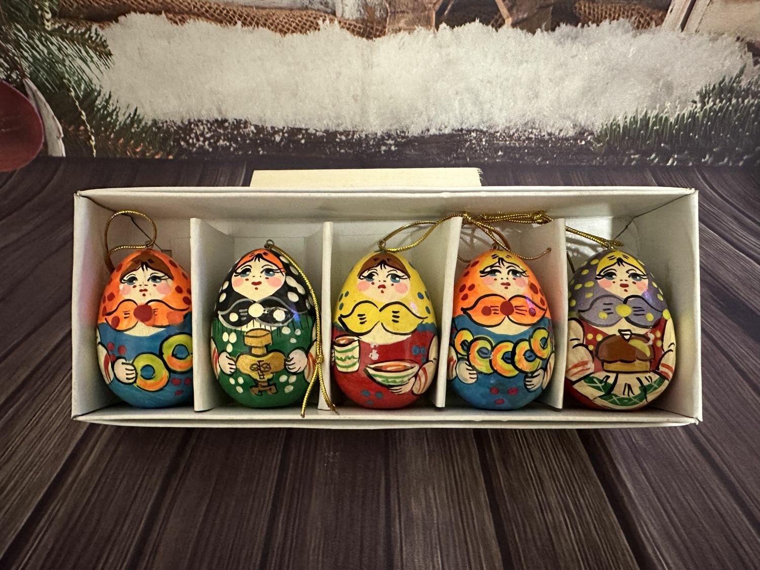 Новогодний набор 5 предметов Девочки матрешки (яйцо)
