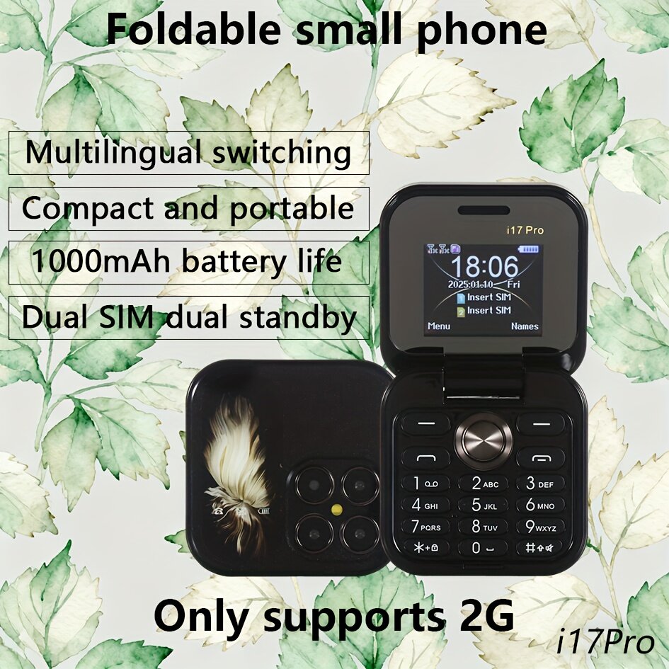 Flip-top mini phone, folds into a small cube shape. Supports only 2G network; easily stows in running pants pockets during exercise or as an emergency backup phone. 2G connectivity available in multiple colors — ideal holiday gift for family, friends