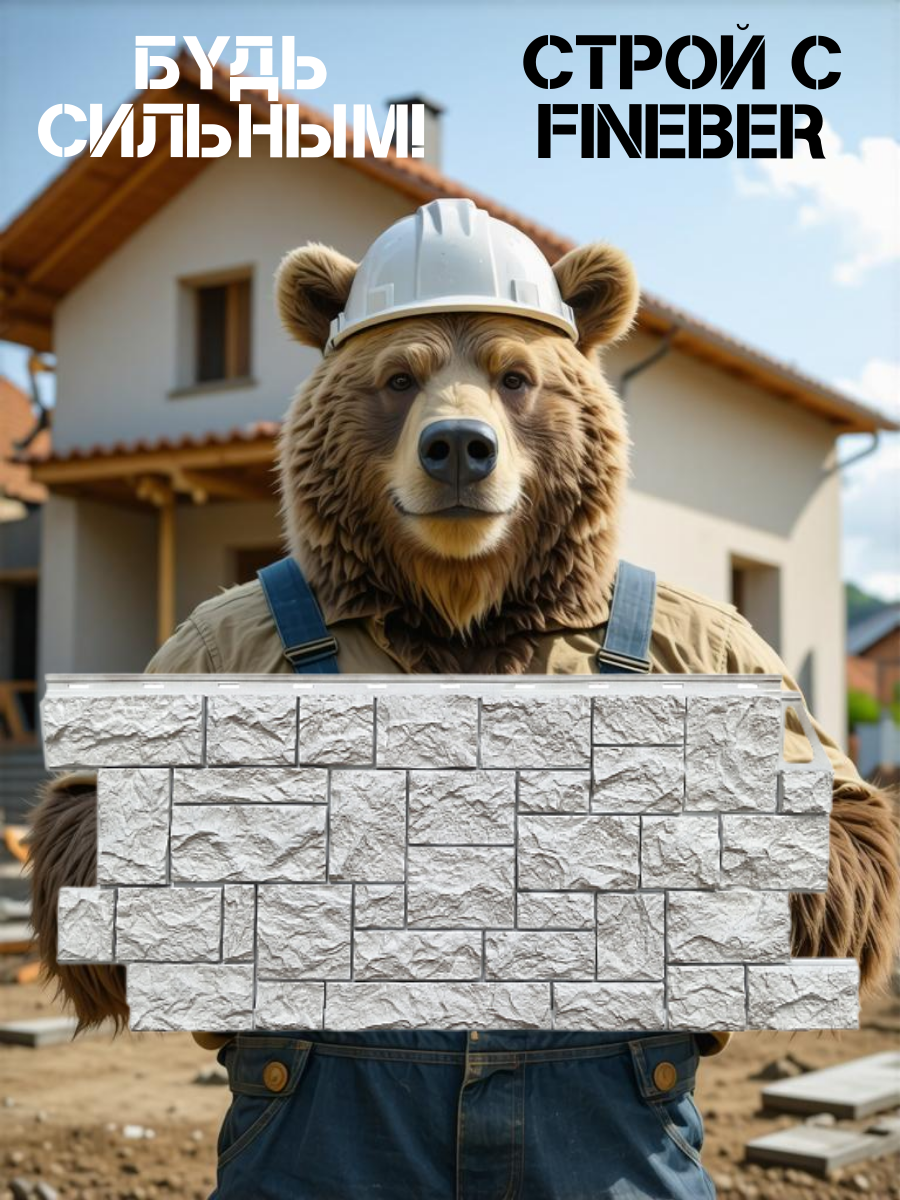 Фасадные панели Fineber "Камень дикий", полипропилен, мелованный белый цвет, 10шт