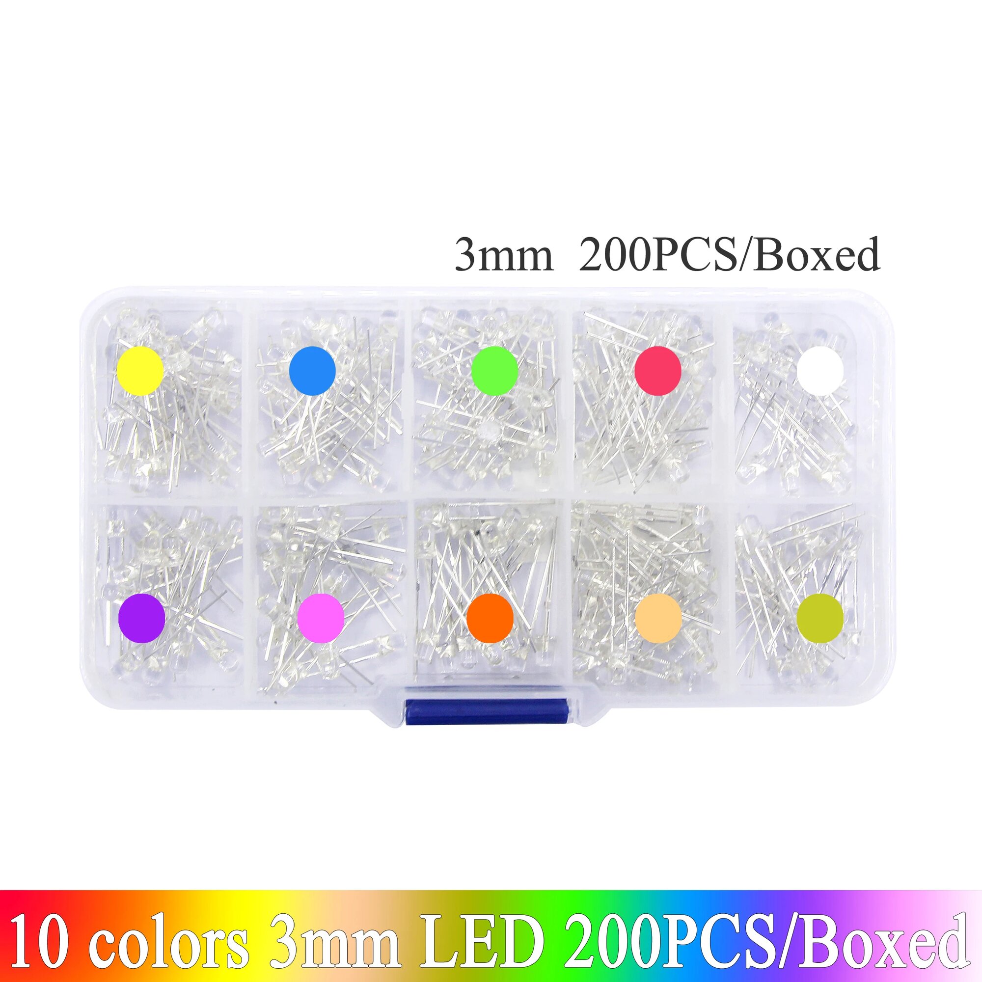 3 мм 5 мм Ассорти комплектов светодиодных диодов Белый Зеленый Красный Синий Желтый Оранжевый F3 F5 Светоизлучающие DIY светодиодные фонари Диоды Электронный комплект