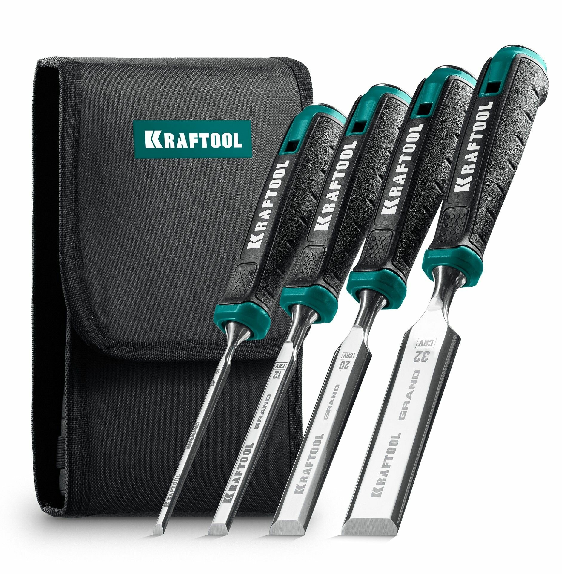 KRAFTOOL GRAND-4 набор стамесок-долот с двухкомпонентной рукояткой, 4 шт