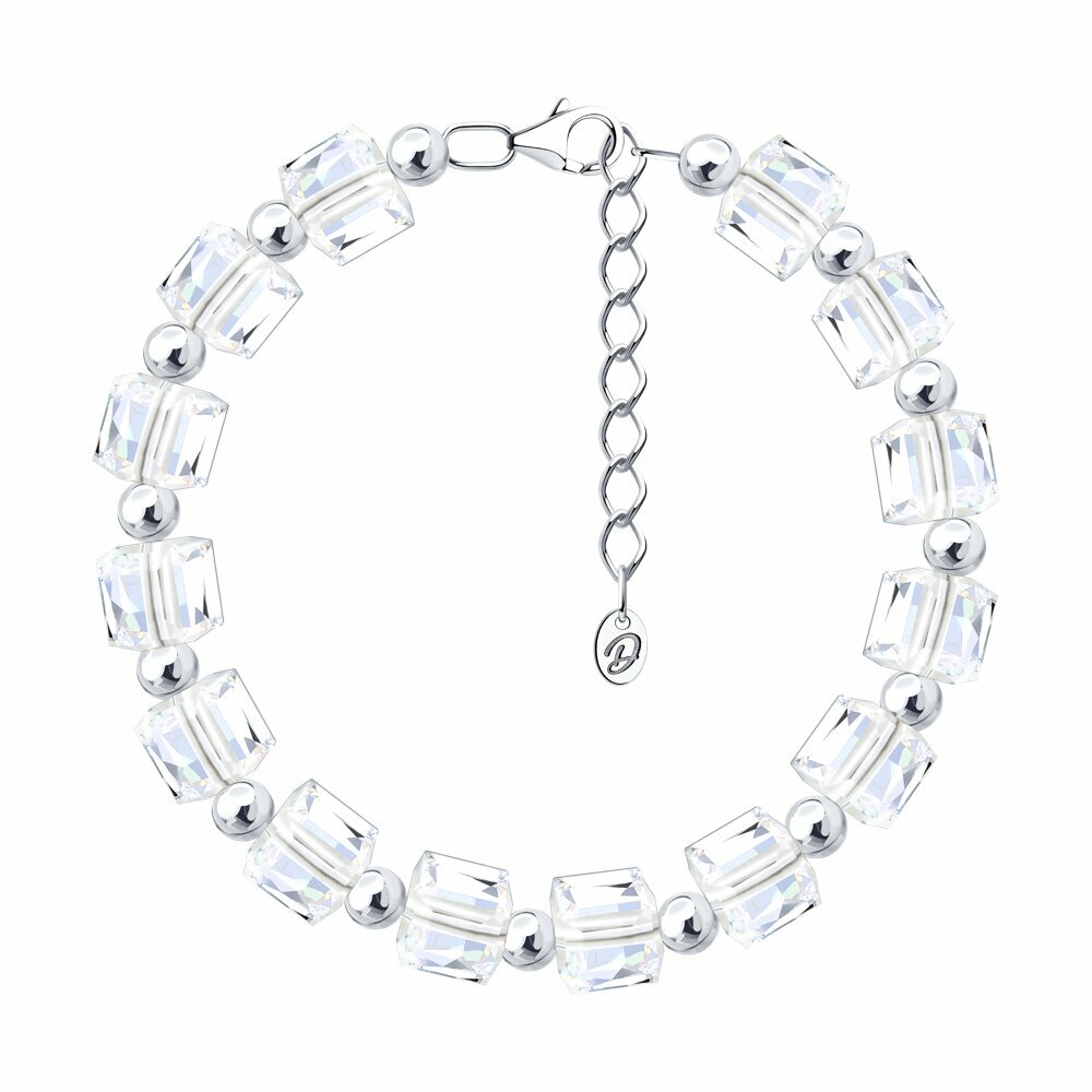 Браслет, серебро, 925 проба, родирование, стекло