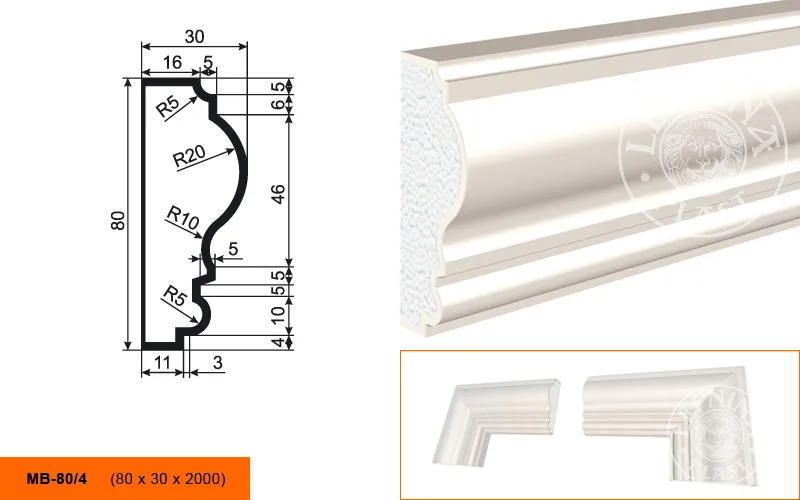 Фасадный Молдинг Lepninaplast MB-80/4 В80хШ30хД2000 мм / Лепнинапласт