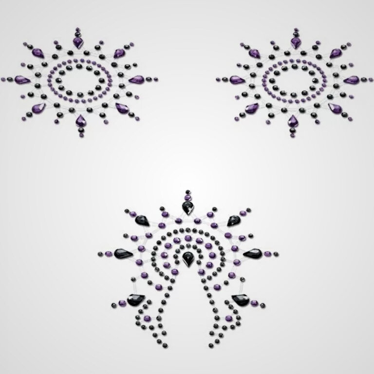 Набор стикеров Breast & Pubic Jewelry Crystal Stiker черный и сиреневый 3 шт MYSTIM Breast & Pubic Jewelry Crystal Stiker Стикеры 3 шт