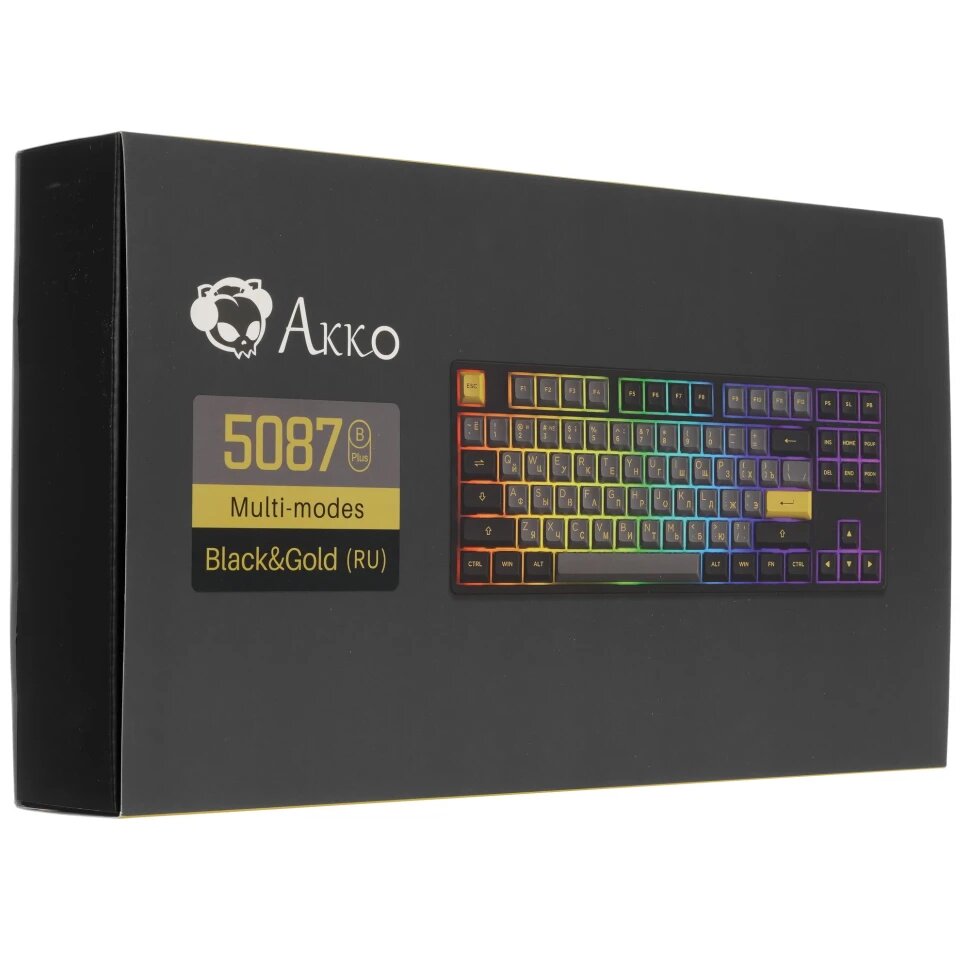 Клавиатура проводная + беспроводная Akko 5087B Plus Black/Gold, механическая, RGB
