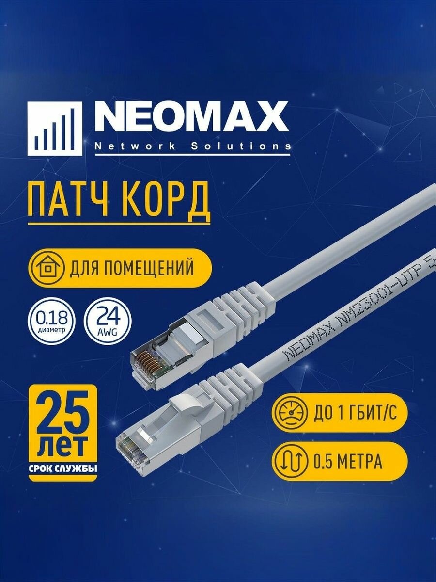 Патч-корд медный серый 0,5 м. FTP cat.5е NEOMAX многожильный (NM23001-005)