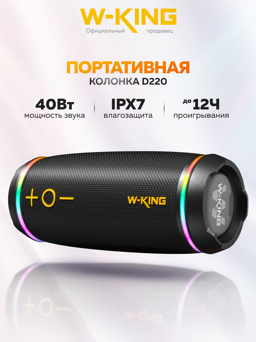 Портативная колонка W-KING D220, до 12 ч, IPX7, 40 Вт, Black