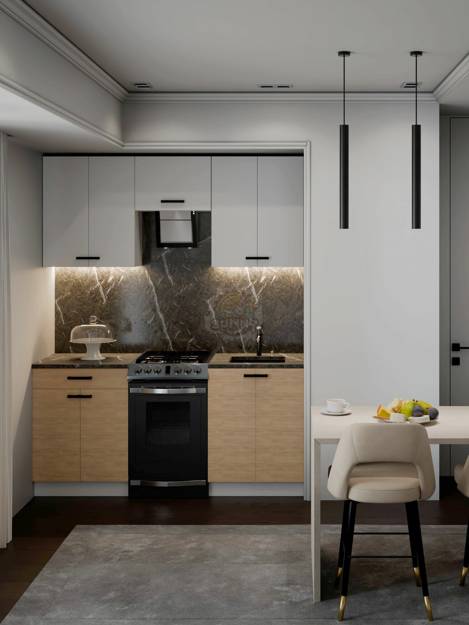 Кухня модульная прямая со столешницей Мария, 170 см, Белый гладкий/Дуб Вотан ЛДСП, 180 х 170 х 60 см, столешница 60 см.