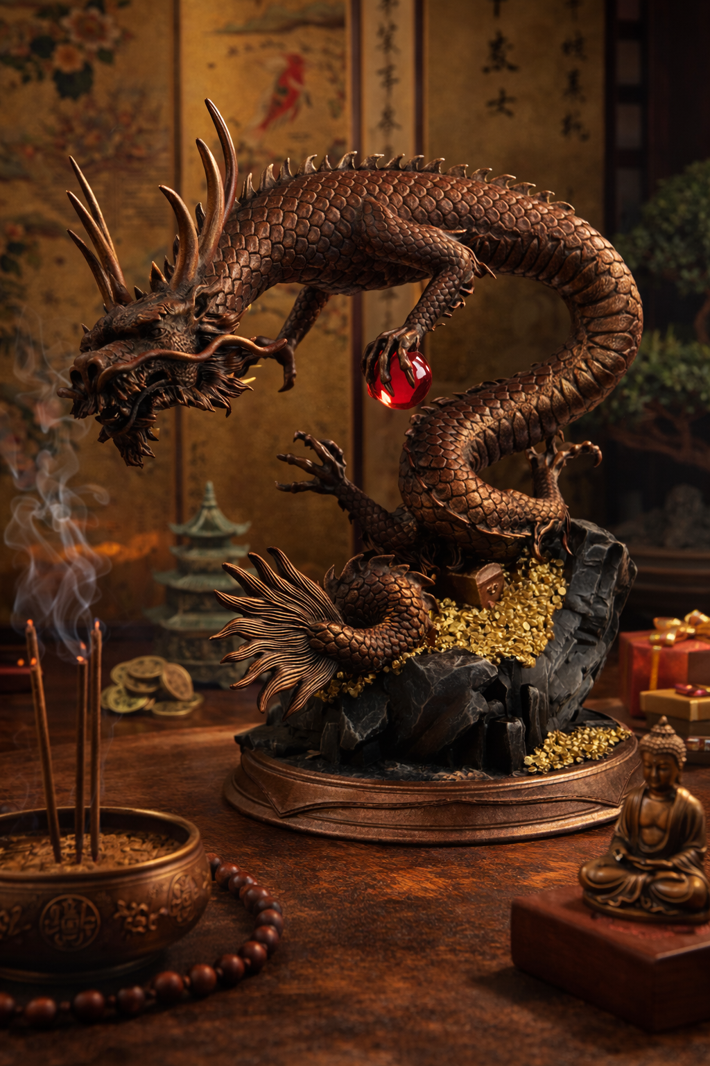 Статуэтка фэншуй дракон Фунцанлун с жемчужиной, статуэтки для интерьера, сувенир фэншуй, подарок