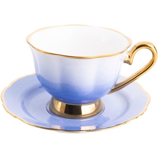 Чайный сервиз фарфоровый Dlk 12 предметов (6 персон), цвет: розовый/золотой. арт. 0100-BLUE/GD-12.