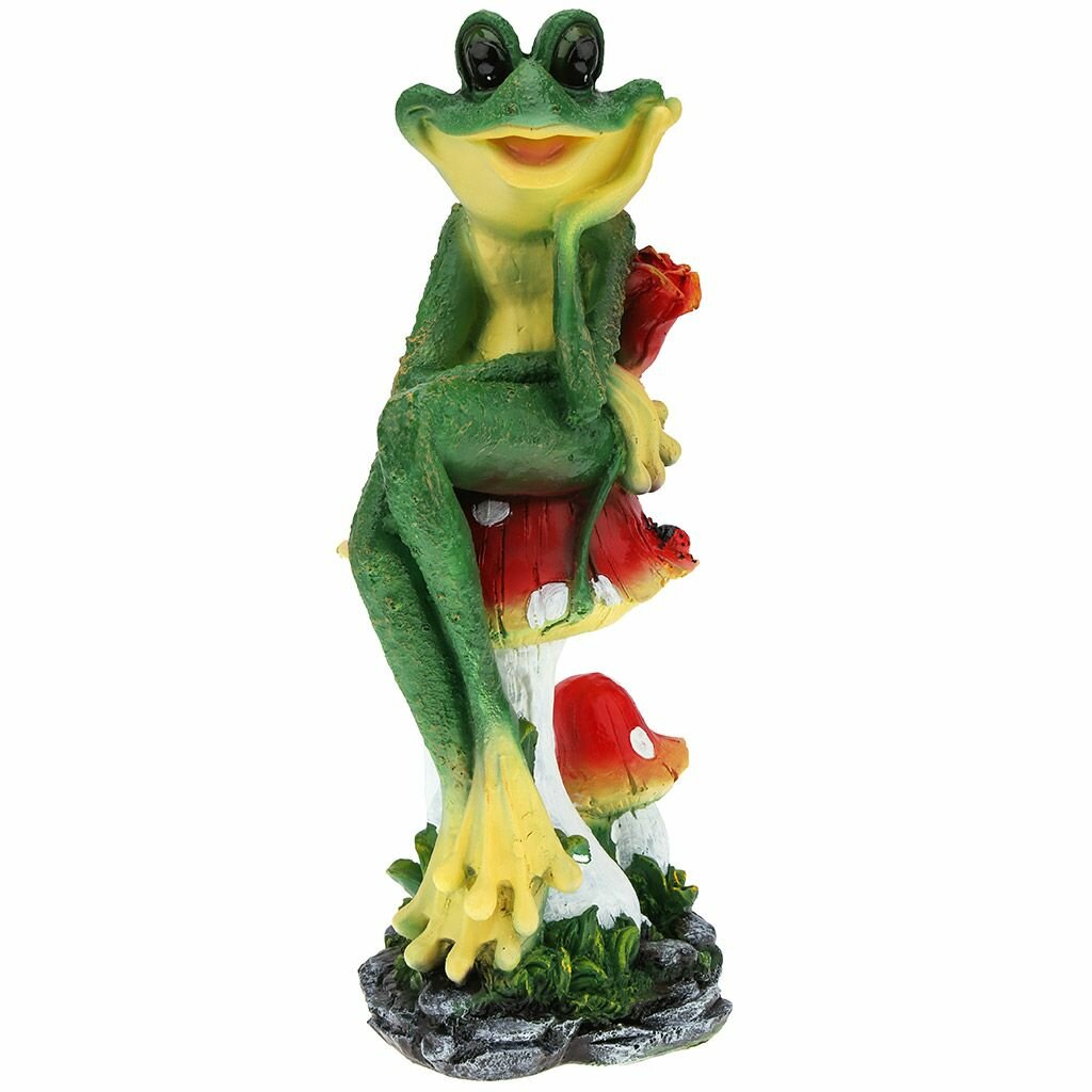 Скульптура-фигура для сада Домашняя Мода из полистоуна "Лягушка на поганке" 18х16х39 см (F338)