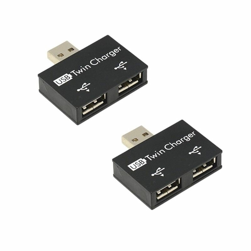(2 шт.) Мини-разветвитель/концентратор USB 2.0 (male на 2 female) для зарядки и передачи черный