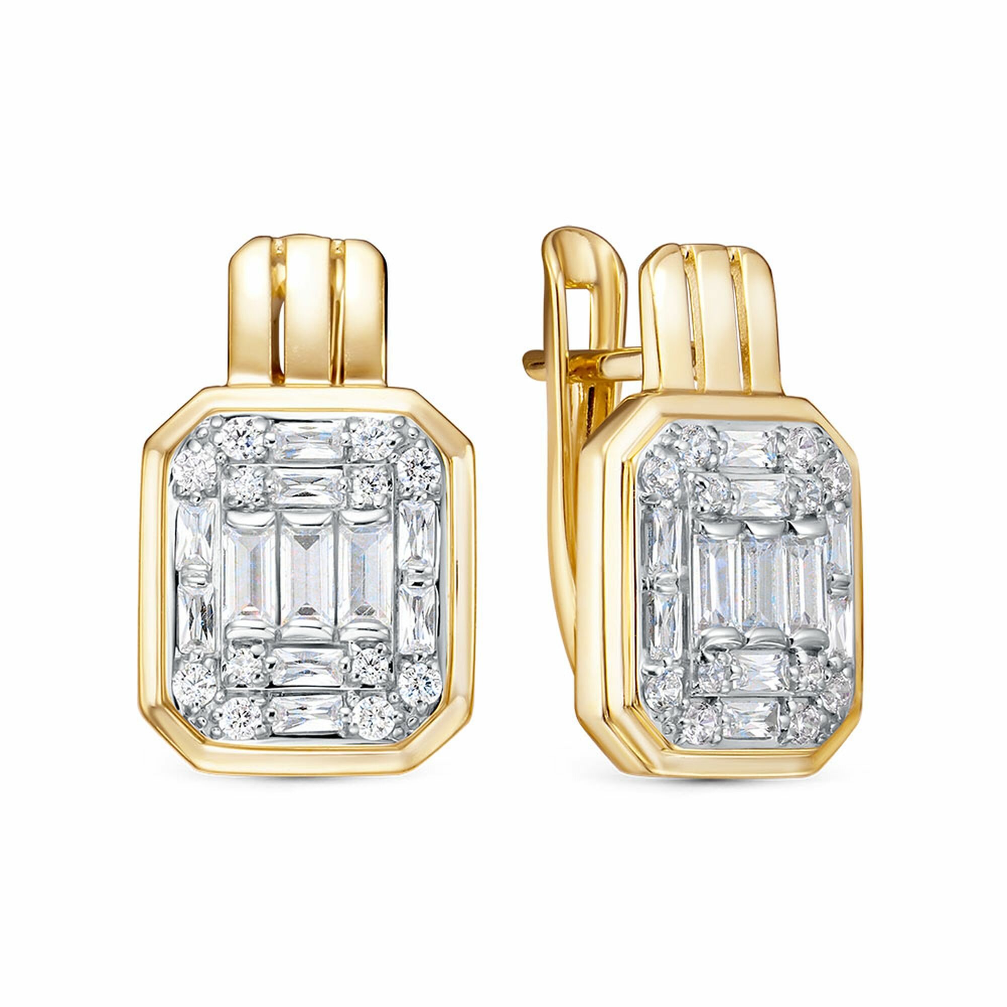 Серьги, желтое золото, 585 проба, фианит