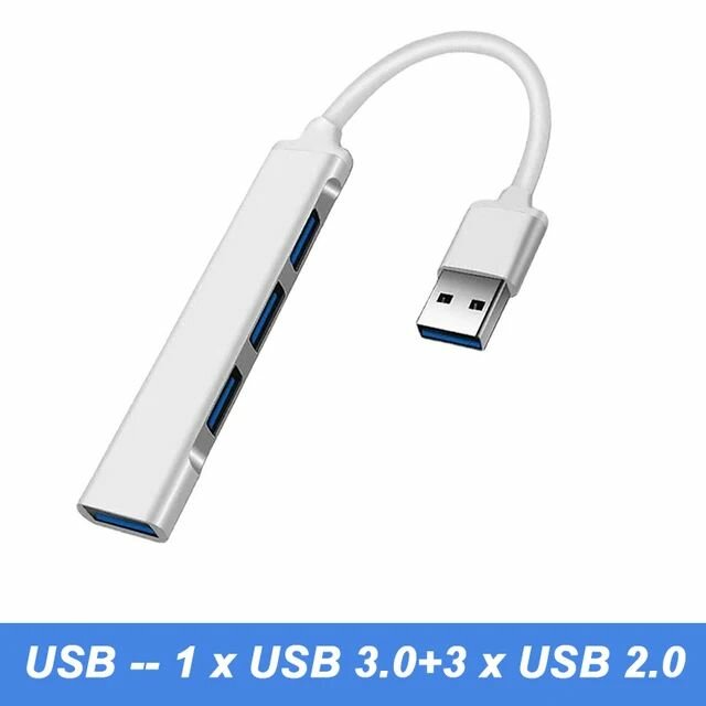 USB 3.0 hub хаб, разветвитель (1 usb 3.0, 3 usb 2.0) серебро