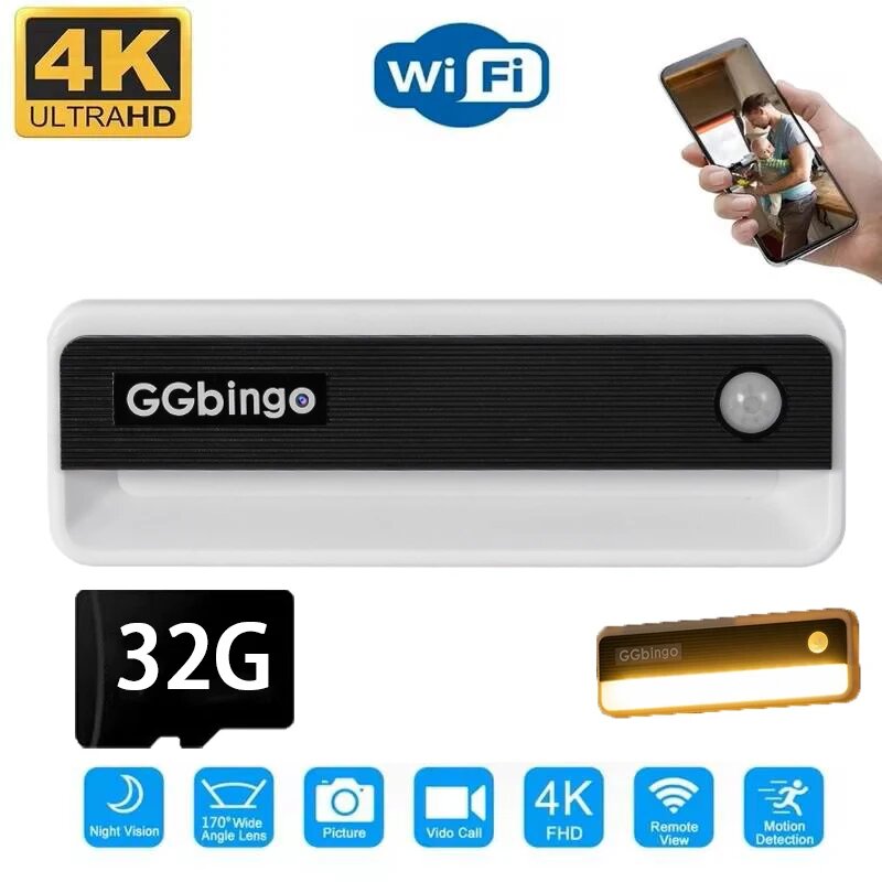 Мини-камера GGbingo 4K Wi-Fi 32G с датчиком движения