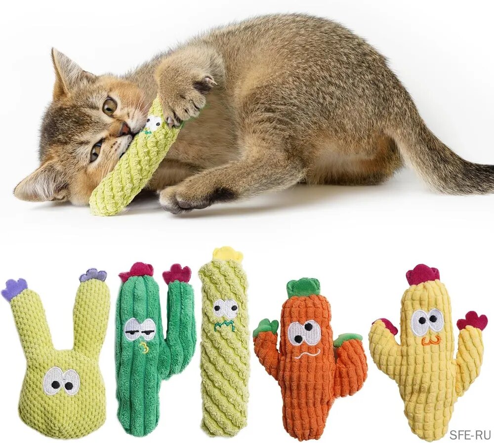 Игрушки для домашних кошек с органической кошачьей мятой: плюшевые кактусы, интерактивные и прочные для активного жевания
