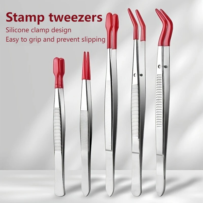 Пинцеты из нержавеющей стали для наращивания ресниц Red 5 pcs set