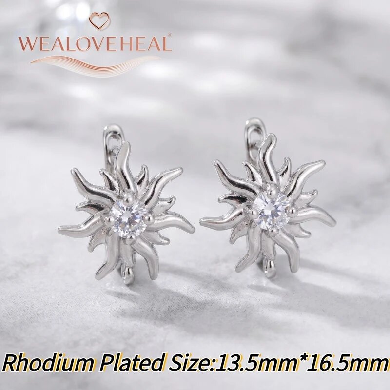 Серьги WEALOVEHEAL, солнце, Rhodium plated, 13.5mm*16.5mm