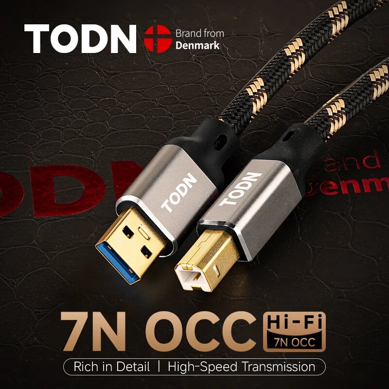 TODN Hi-Fi USB Type A - Type B кабель 1.5m 6N OCC