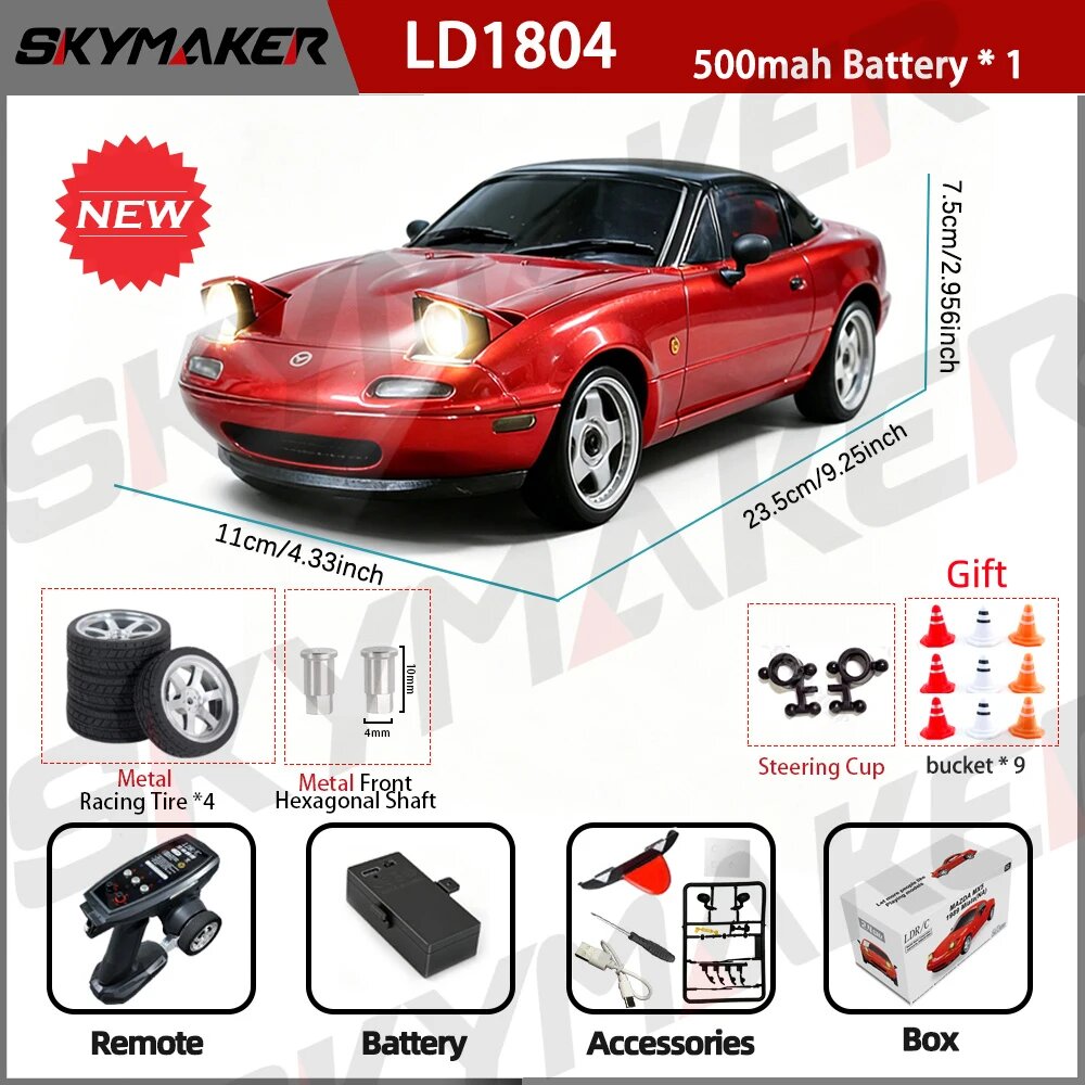 Радиоуправляемая машина Skymaker LD1804 MX5, 1/18, Красный