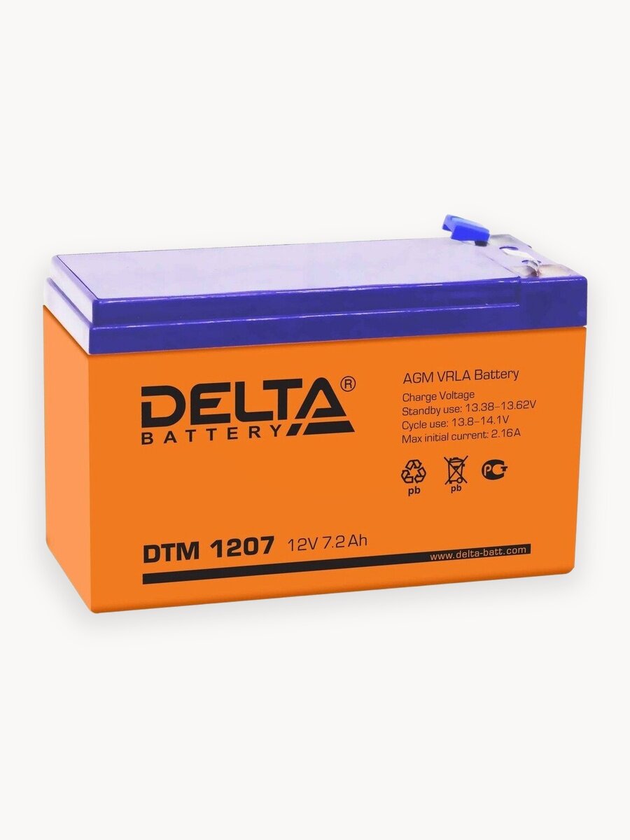 Аккумуляторная батарея Delta DTM 1207 12В/7,2Ач, клемма F2 (151х65х94мм (100мм); 2,4кг; Срок службы 6лет; Гарантия 1г)