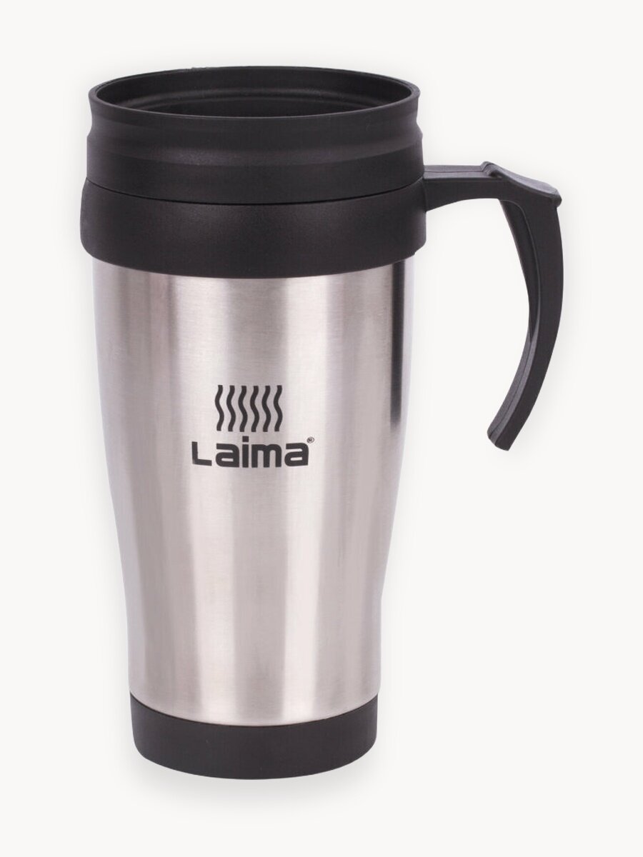 Автокружка Laima, 400 мл, нержавеющая сталь, пластиковая ручка, серебристая, 605126