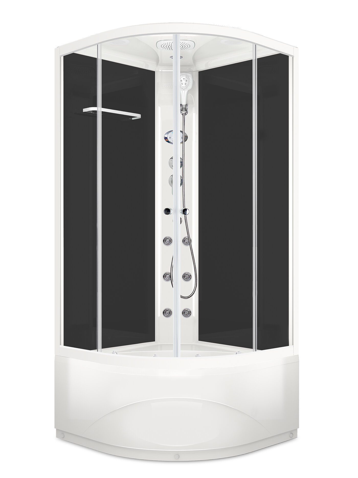 Душевая кабина с гидромассажем Delight Slim 100х100, высокий поддон, черные стенки, стекло прозрачное