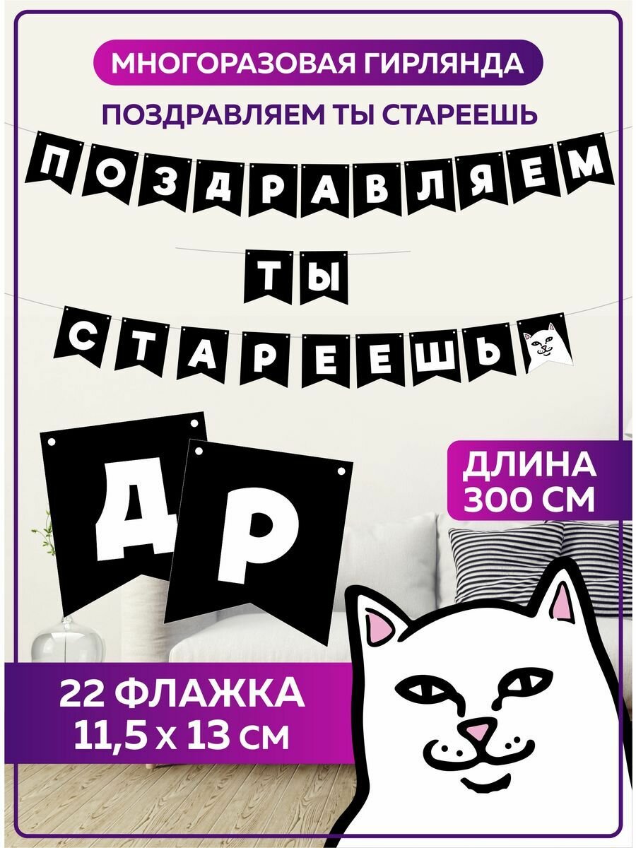 Растяжка Поздравляем ты стареешь. Флажки гирлянда интерьерная на стену. Товары для праздника. Фотозона с днем рождения.