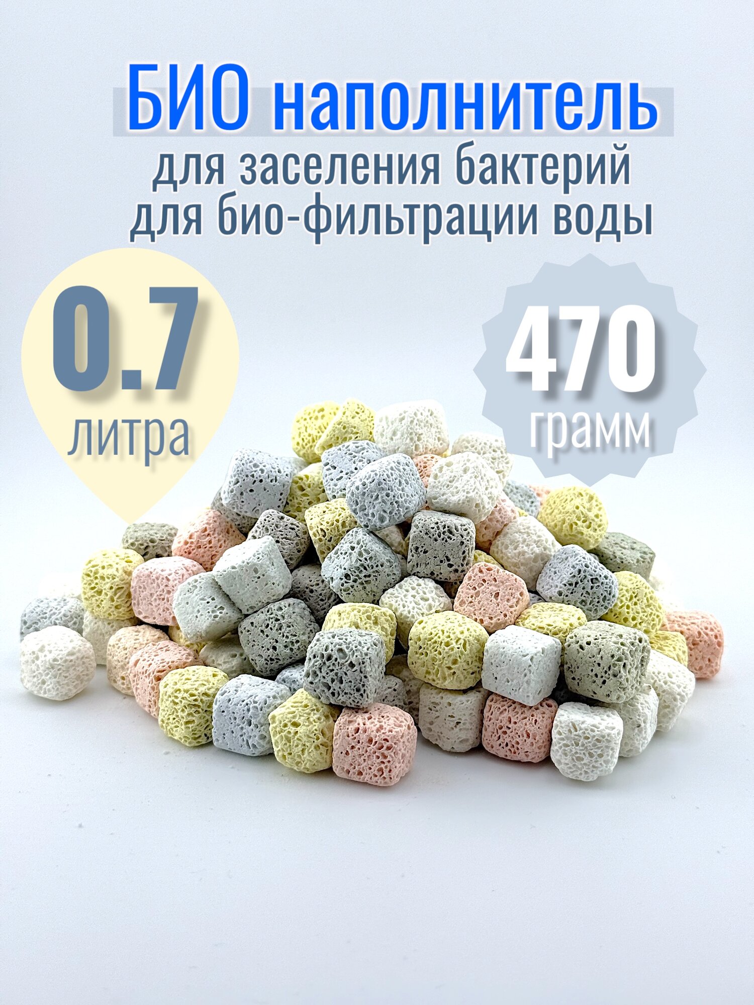 Био наполнитель кварцевые кубики для аквариумного фильтра, для нитрифицирующих бактерий/ 0.7 л