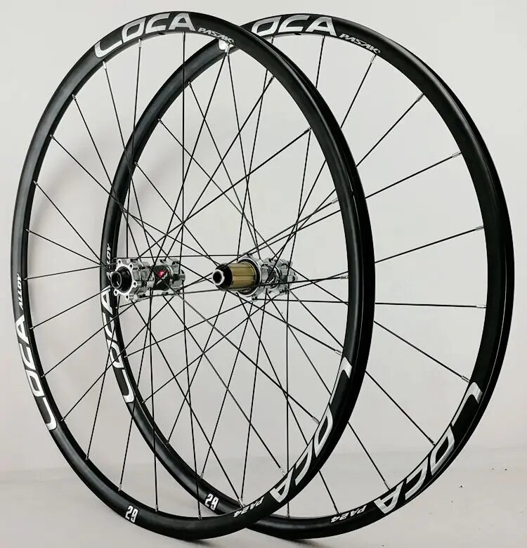 Pasak Mtb Колеса 700C Черный, 700C wheelset, THRU F15X100 R12X142, HG 7-12S, Titani Hub Sil Decal