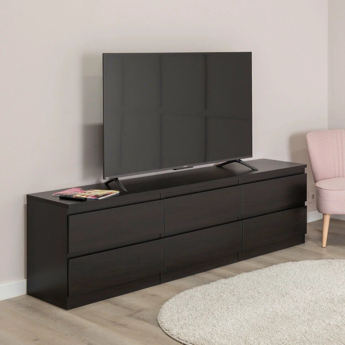 Тумба для ТВ "Кастор" 6 выдвижных ящиков, дуб венге, 194.4 см х 39.6 см х 54.2 см