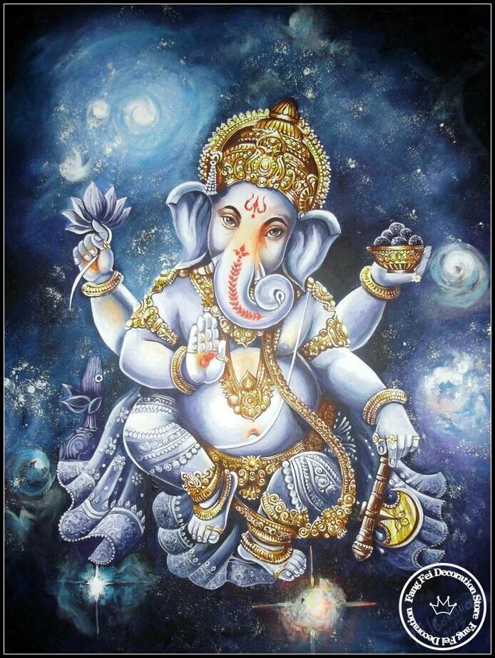 Алмазная мозаика на подрамнике "Золотой Ганеша" круглые бриллианты 40х50см