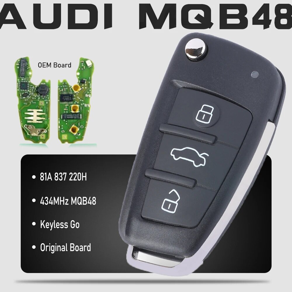 KEYECU 81A 837 220H, 81A 837220 H 434 МГц MQB 48 чипов, откидной дистанционный ключ, Aftermarket Key