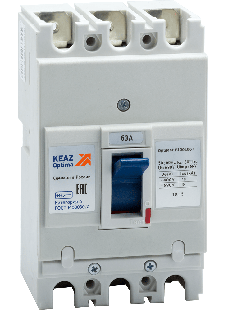 Автоматический выключатель КЭАЗ OptiMat E100L063-УХЛ3, 3P 63А, 100006 / электроавтомат